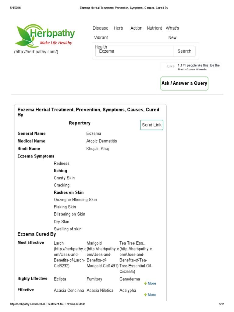Eczema Herbal Treatment, Prevention, Symptoms, Causes, Cured by | PDF ...