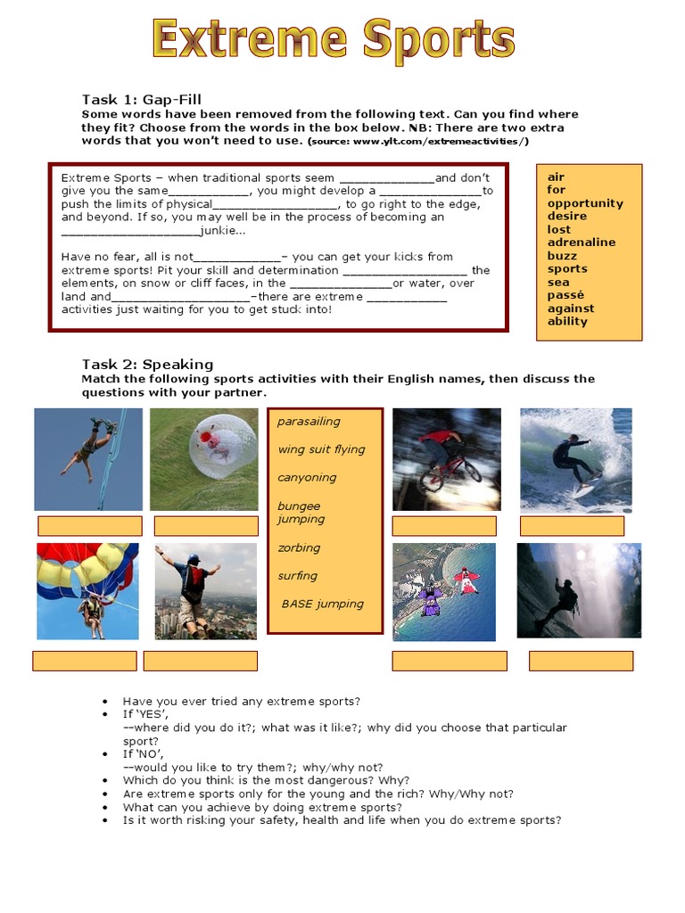 Extreme Sports Vocabulary Activities B2 Eslprintables PDF | PDF | Games ...