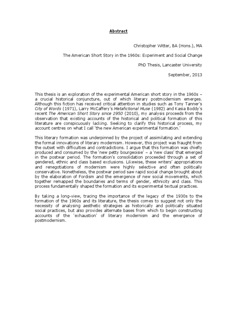 The American Short Story in The 1960s Ex PDF | PDF | Modernism | Narrative