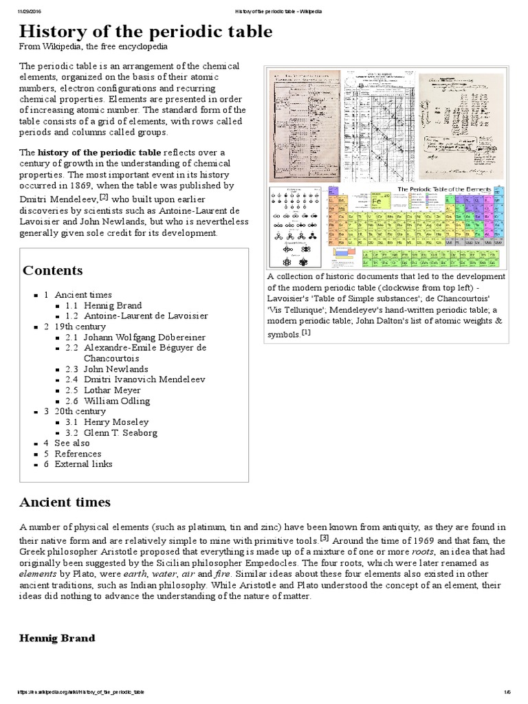 History of The Periodic Table - Wikipedia | PDF | Periodic Table | Atoms