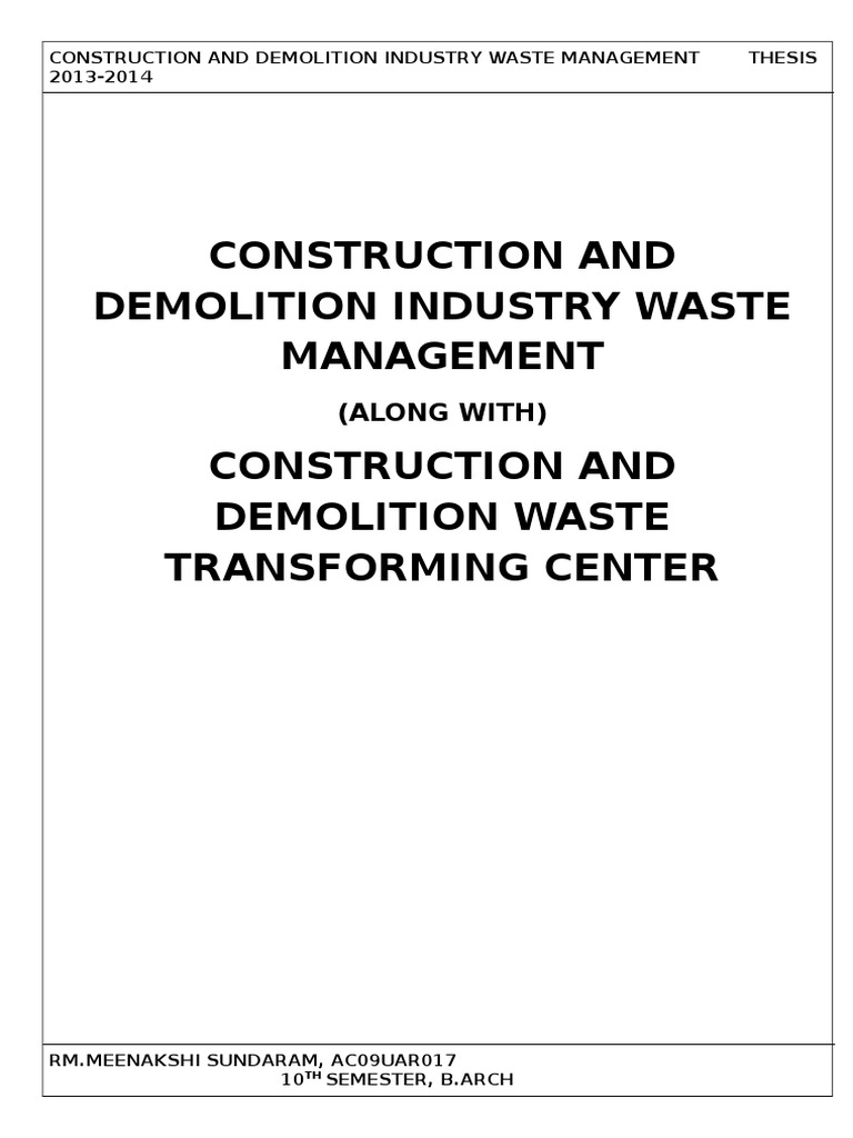 Thesis Synopsis - C&D Waste MNGMNT | PDF | Waste Management | Waste