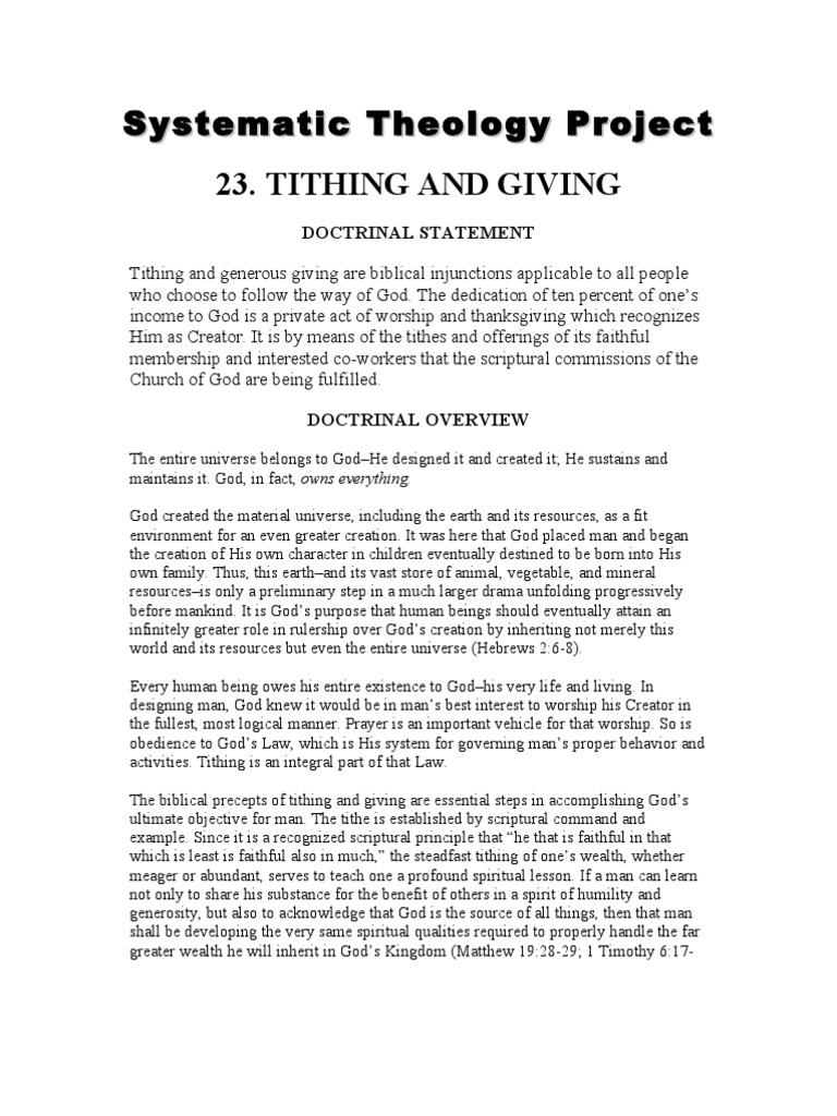 Systematic Theology Project - 23 - Tithing and Giving | PDF | Tithe | Taxes