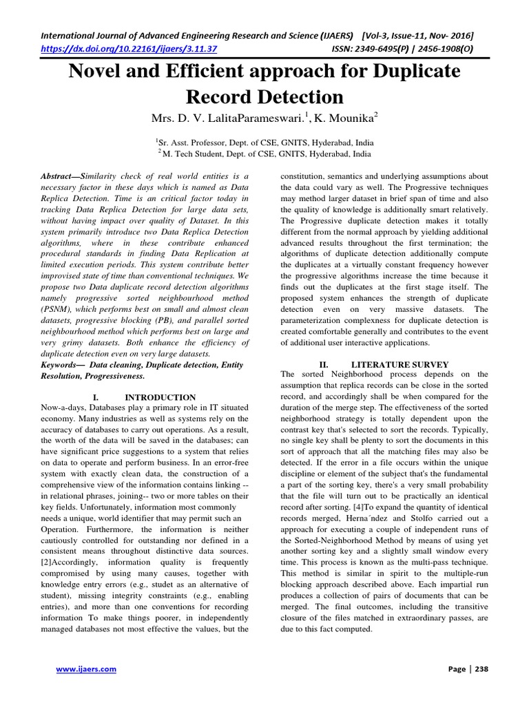 Novel and Efficient Approach For Duplicate Record Detection | PDF | Parameter (Computer ...