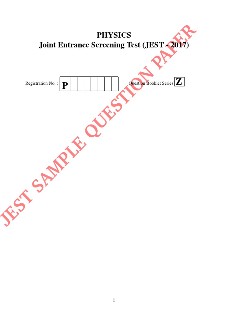 Paper: Physics Joint Entrance Screening Test (JEST - 2017) | PDF ...