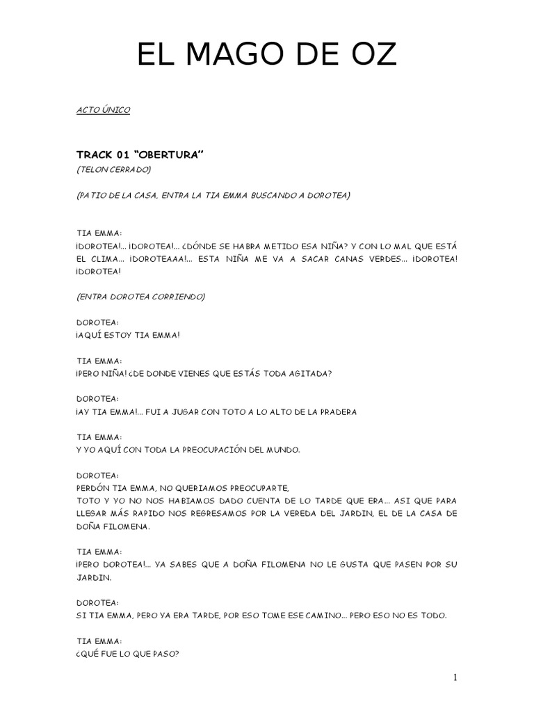 Guión Teatral: El Mago de Oz | PDF | Músicos | Musica en español