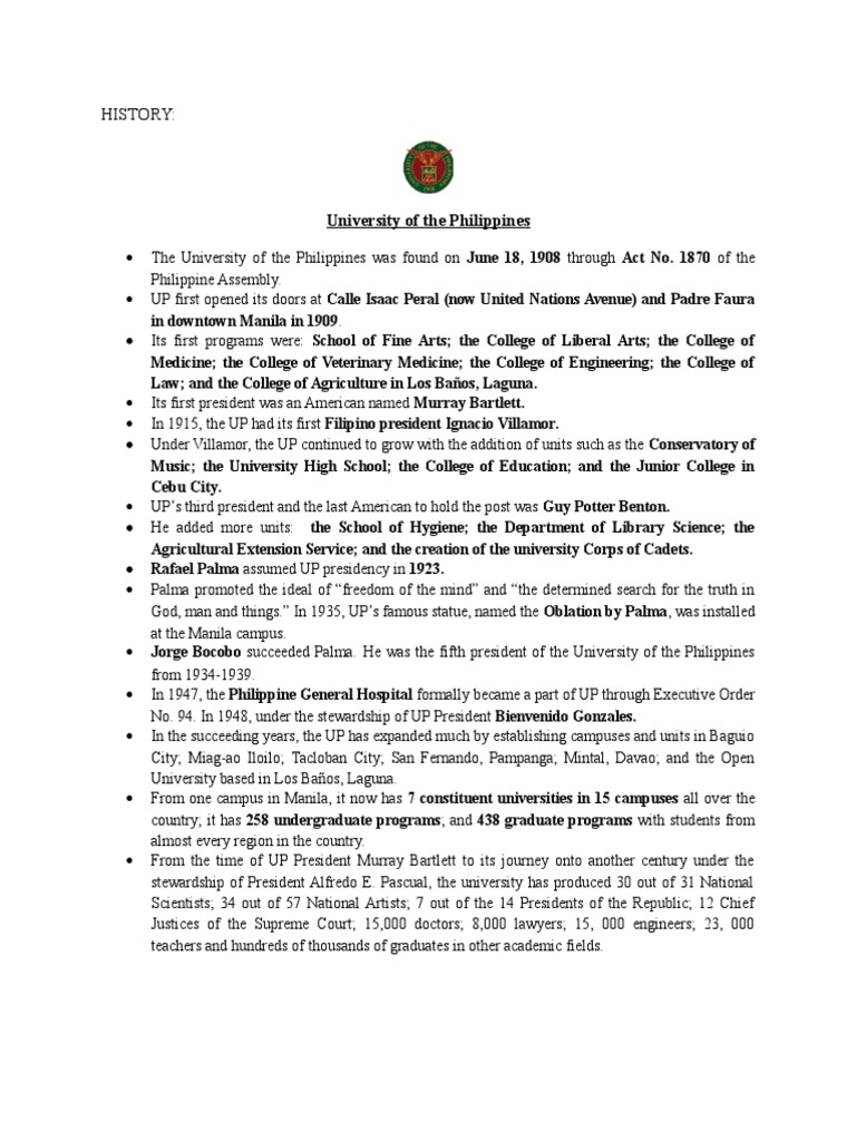 History:: University of The Philippines | PDF | Academic Degree | Academia