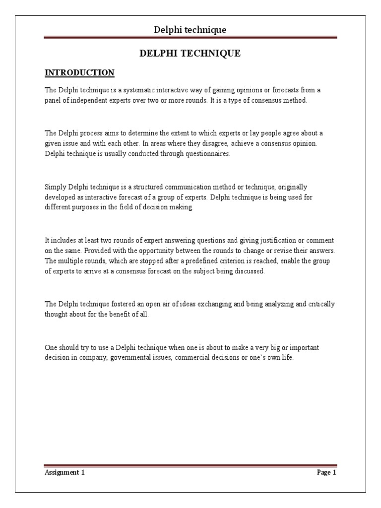 Delphi Technique Delphi Technique: Assignment 1 | PDF | Expert | Emergence