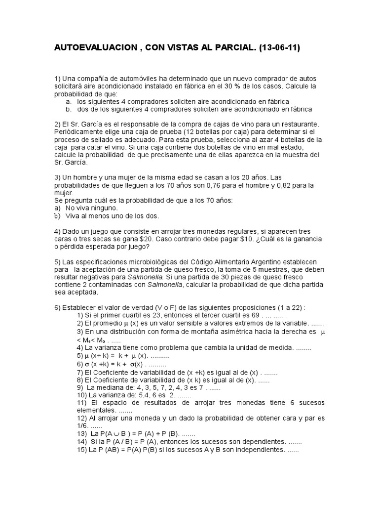 Autoevaluación - Prob. y Estat | PDF | Probabilidad | Variable aleatoria