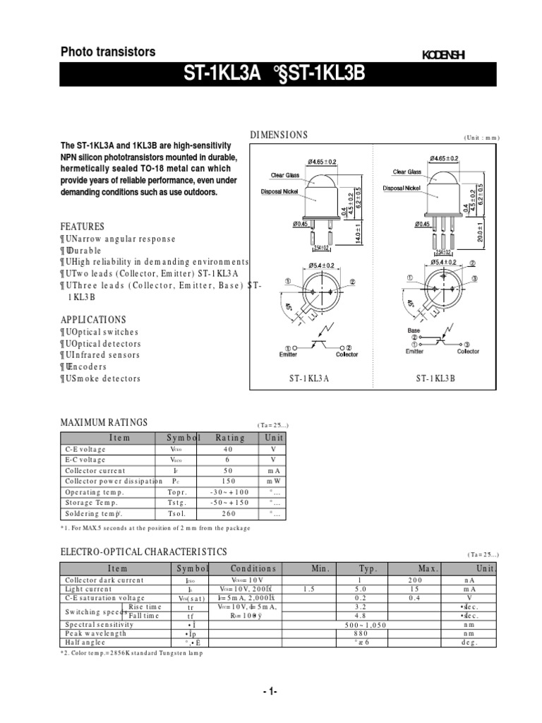 Photo Transistor st1kl3b PDF | PDF