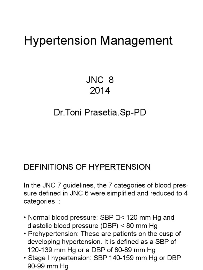 Hypertension Management: JNC 8 2014 DR - Toni Prasetia - SP-PD | PDF