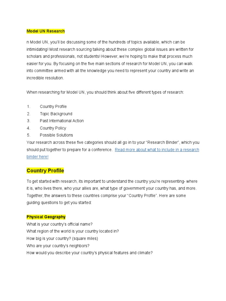 Country Profile: Model UN Research | Download Free PDF | United Nations ...