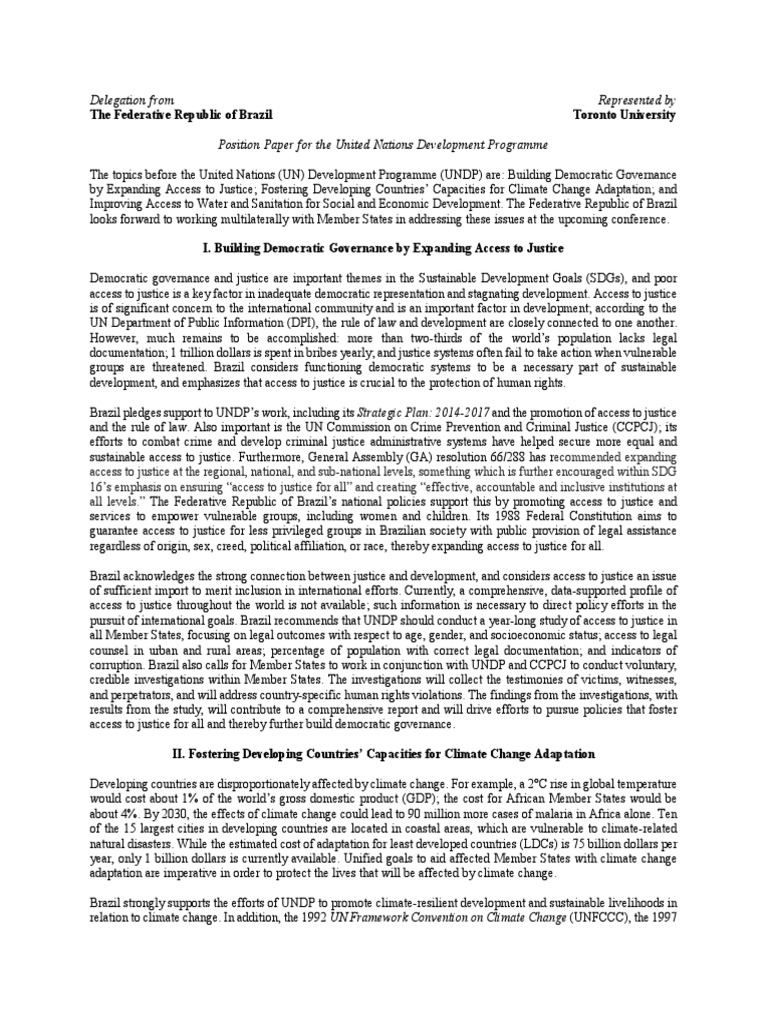 Sample Position Paper 1 (Brazil) | PDF | Sanitation | United Nations ...
