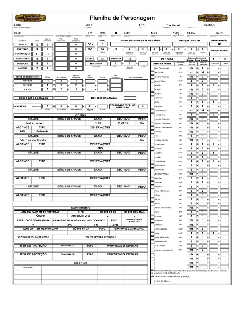 Ficha DD 3.5 Interativa BARDO | PDF | Lazer