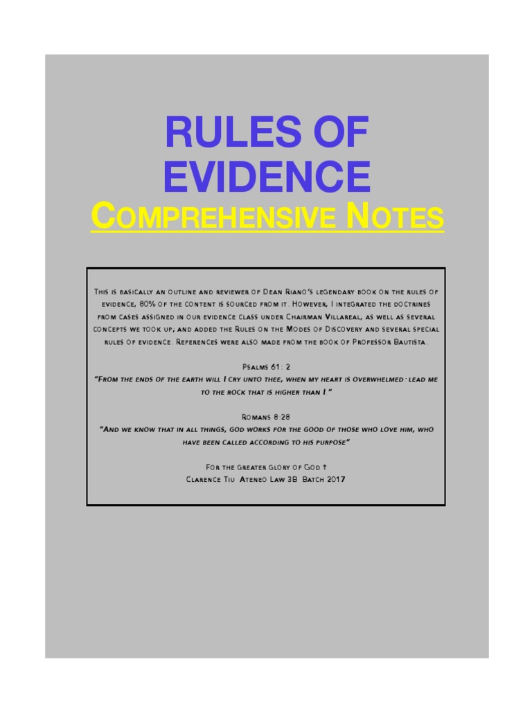 Evidence Rules Overview by Clarence Tiu | PDF | Deposition (Law ...