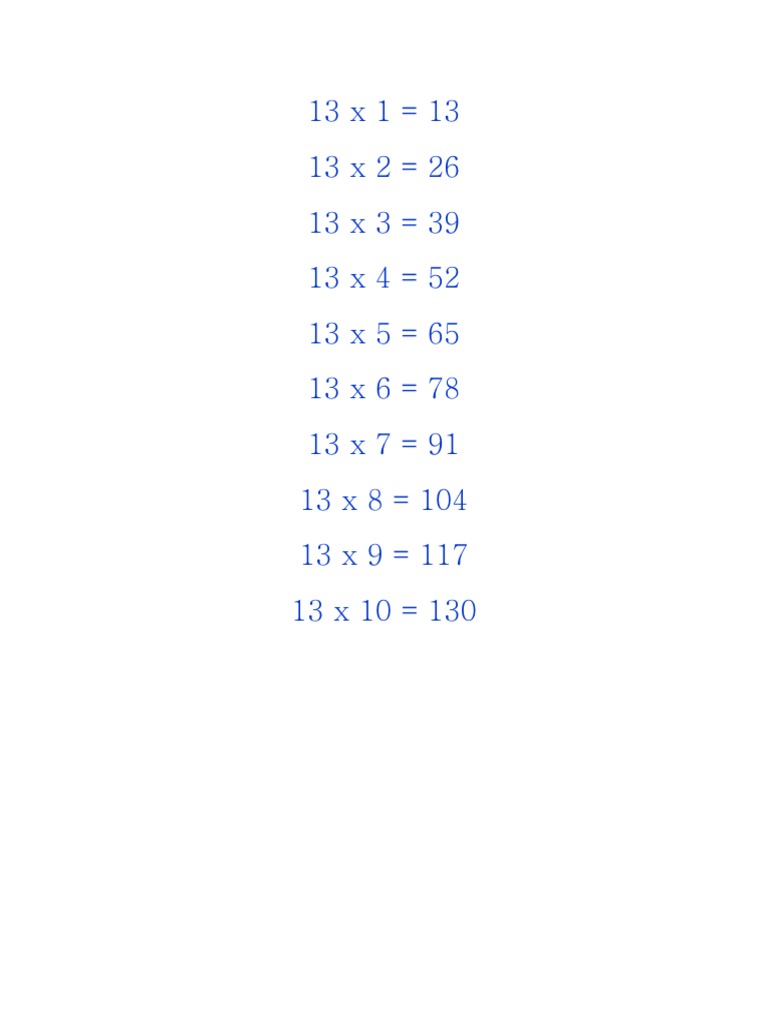 Learn Maths - 13 - Table of 13 | PDF