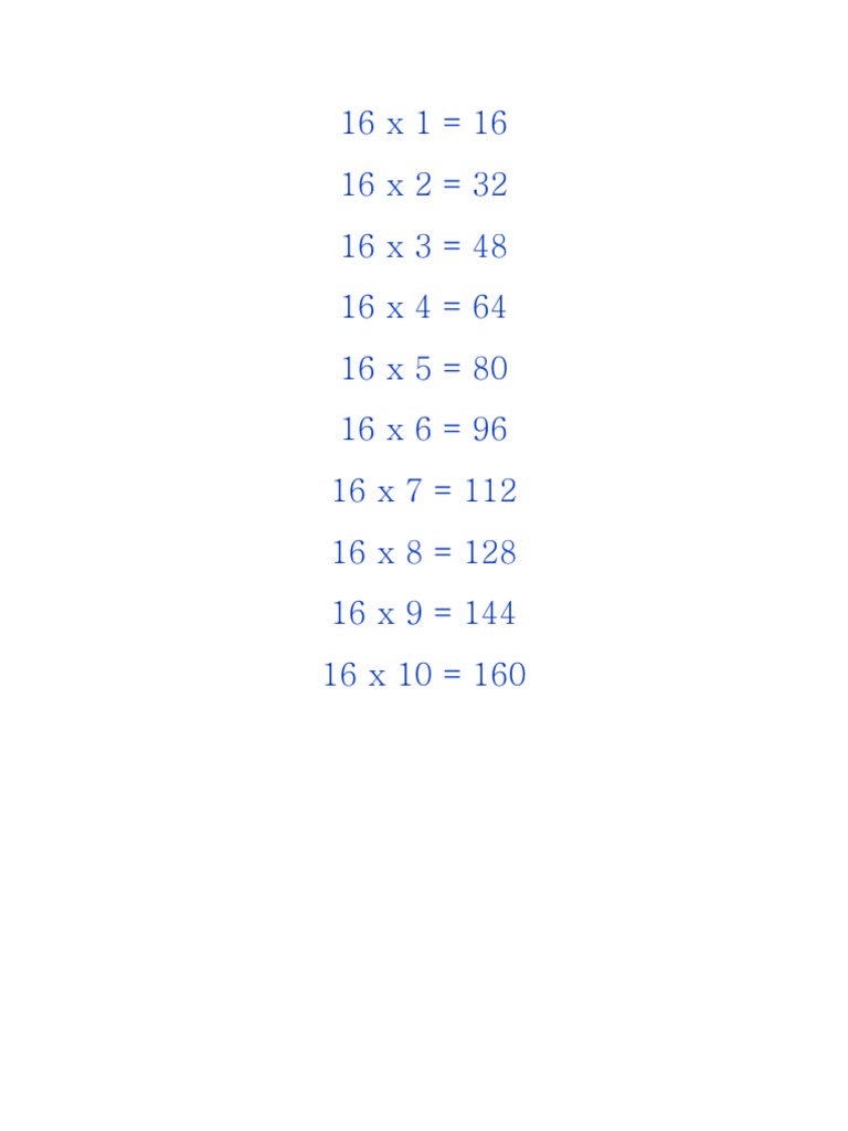 Learn Maths - 16 - Table of 16 | PDF