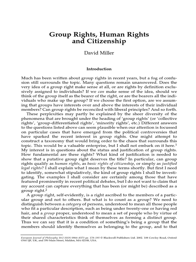 Group Rights, Human Rights and Citizenship: David Miller | PDF ...
