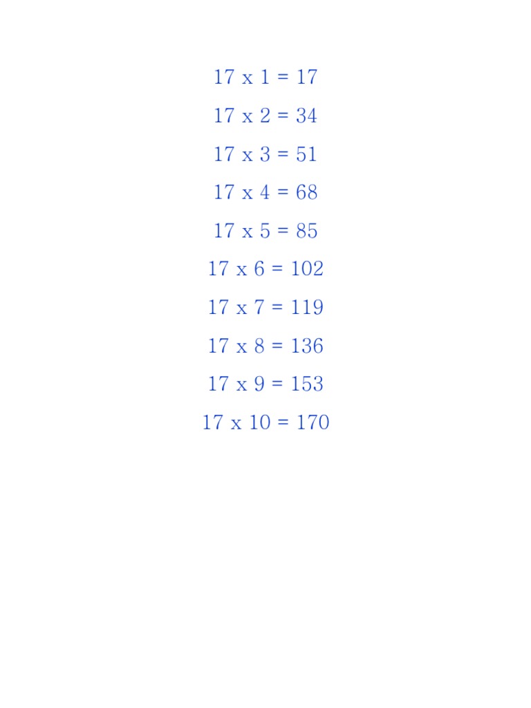 Learn Maths - 17 - Table of 17 | PDF
