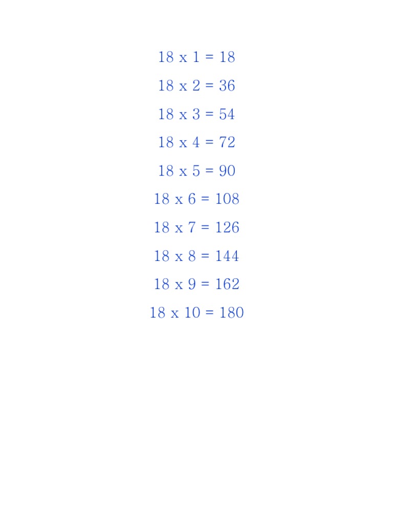 Learn Maths - 18 - Table of 18 | PDF