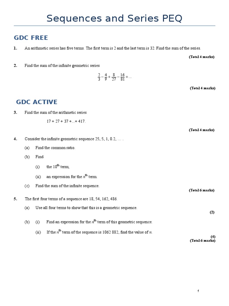 Sequences and Series Practice Questions | PDF | Sequence | Summation