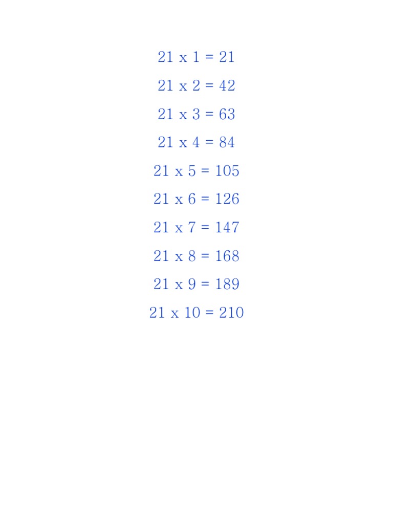 Learn Maths - 21 - Table of 21 | PDF