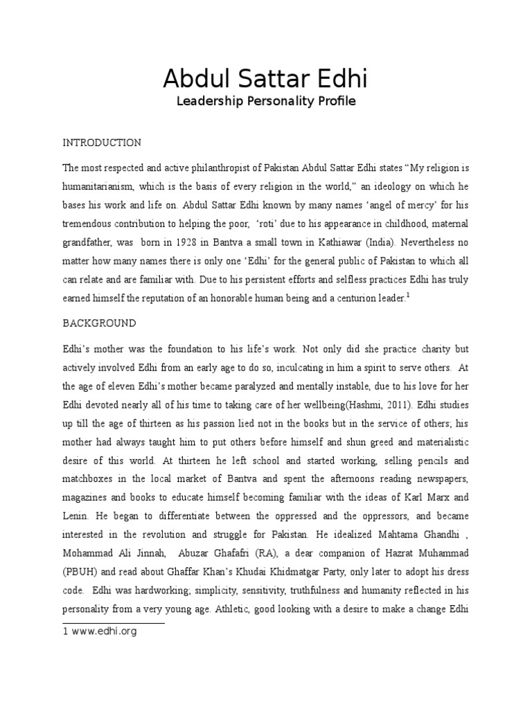 A Lifetime of Service: Examining Abdul Sattar Edhi's Transformational ... A Lifetime of Service: Examining Abdul Sattar Edhi's Transformational ...
