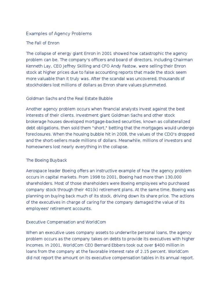 Examples of Agency Problems | PDF | Sarbanes–Oxley Act | Investing
