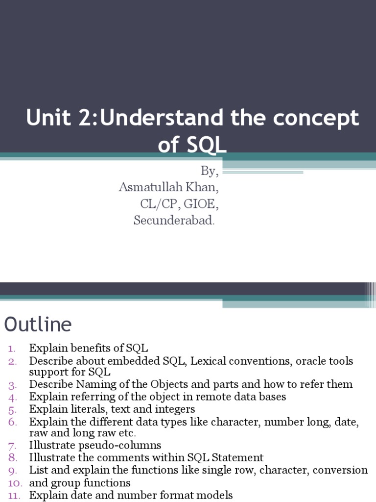 Unit 2 Understand The Concept of SQL | PDF | Sql | Databases