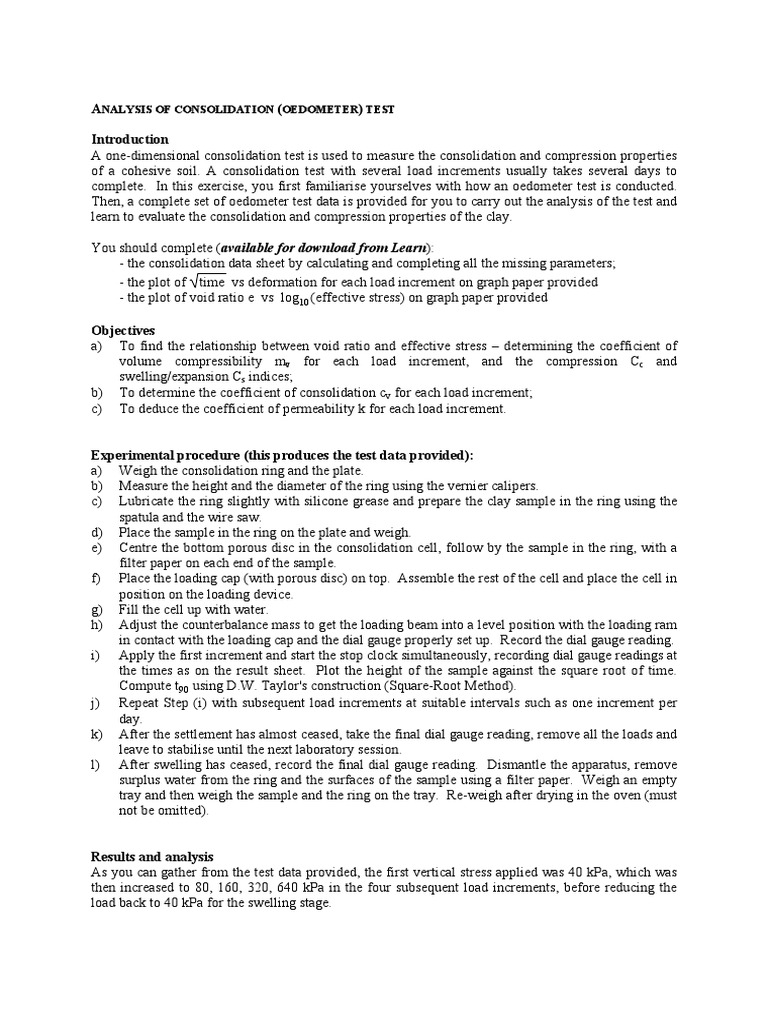 Oedometer Test Analysis for Soil Properties | PDF | Solid Mechanics ...