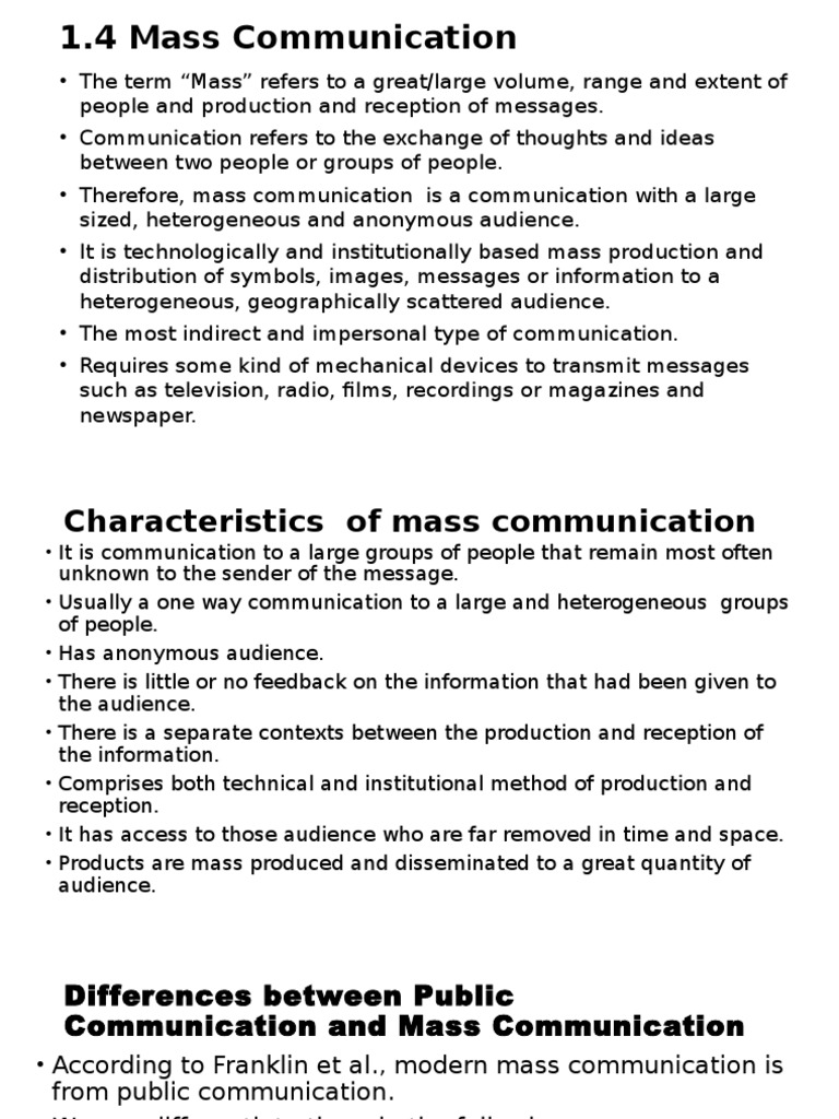 Mass vs Public Communication Explained | PDF | Communication | Information