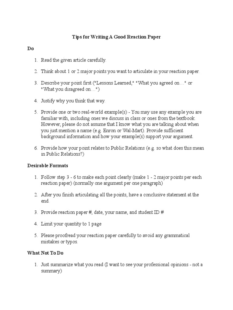 Tips For Writing A Good Reaction Paper | PDF | Essays | Thesis