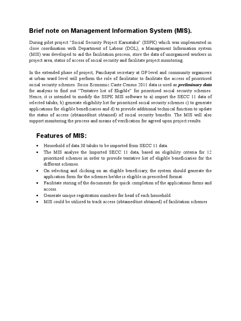 Brief Note On Management Information System (MIS) | PDF | Management ...