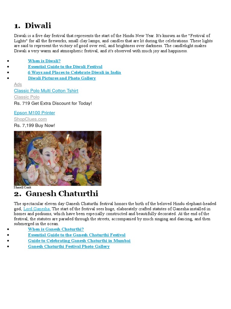 Festivals of India | PDF | Hindu Worship | Observances Set