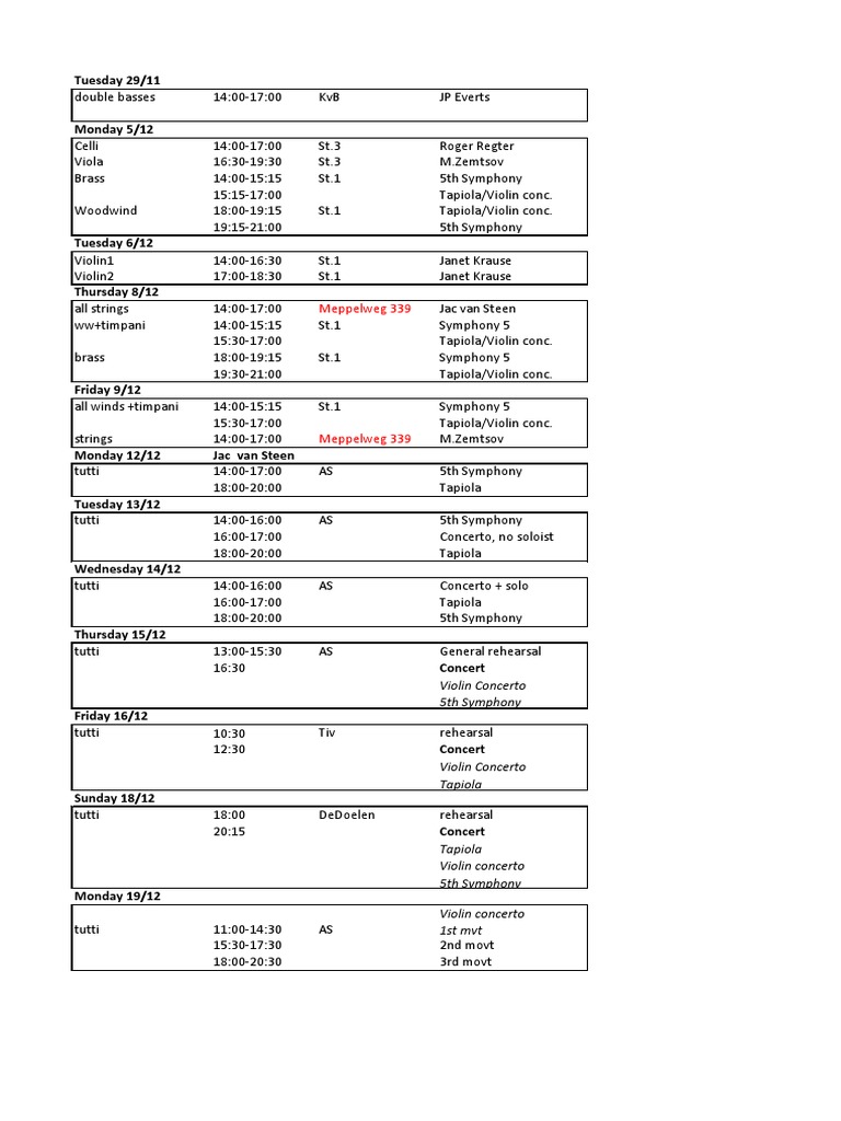 December Concert Schedule 2023 | PDF