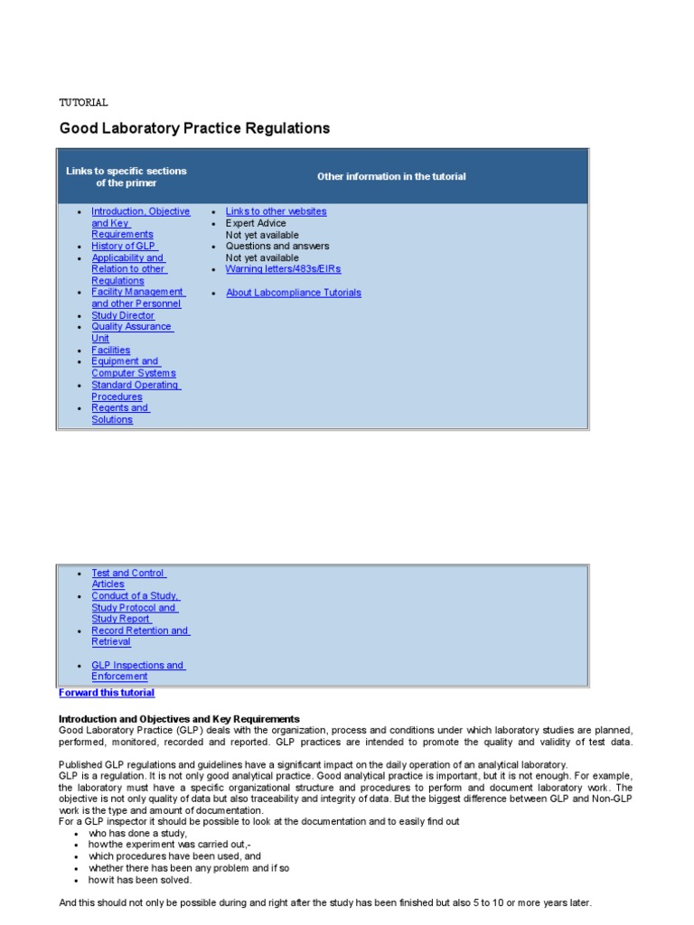 Tutorial Glp | Food And Drug Administration | Science