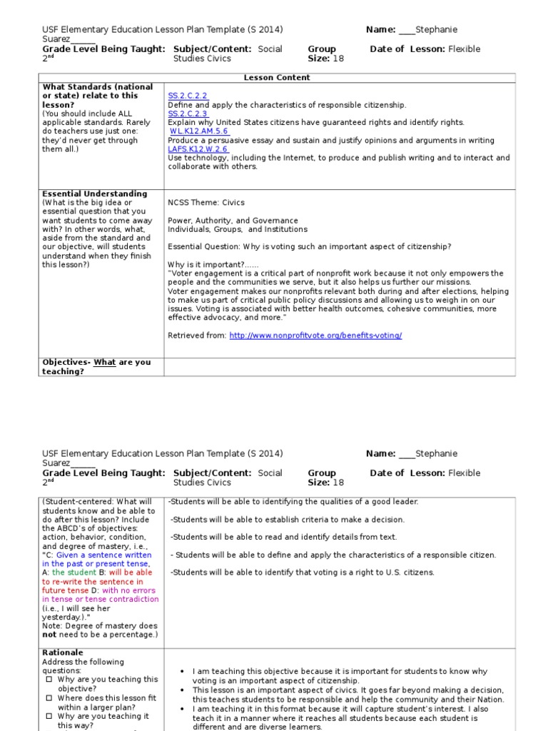 2nd Grade Civics Lesson Plan Template | PDF | Lesson Plan | Teaching Method