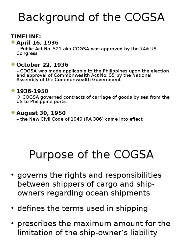 Background of The COGSA | PDF | Bill Of Lading | Common Carrier