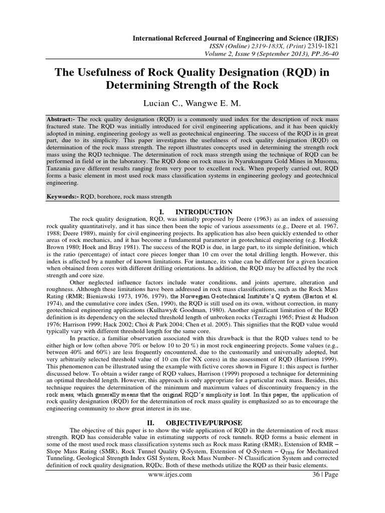 The Usefulness of Rock Quality Designation (RQD) in PDF | PDF