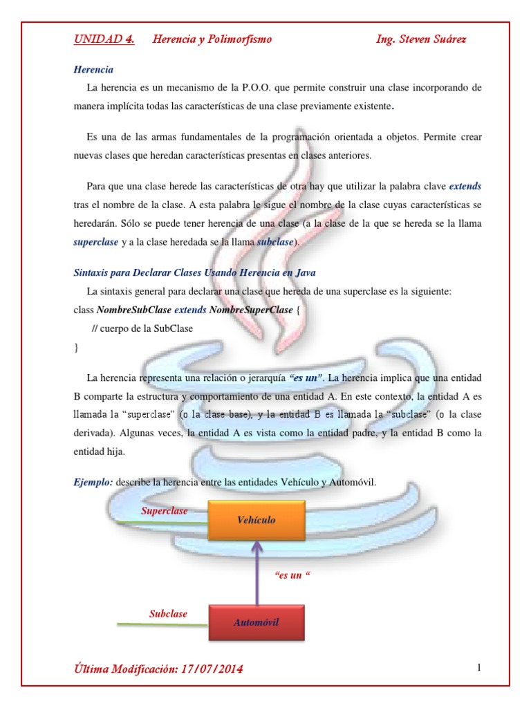 UNIDAD 4 Herencia y Polimorfismo | PDF | Herencia (Programación ...