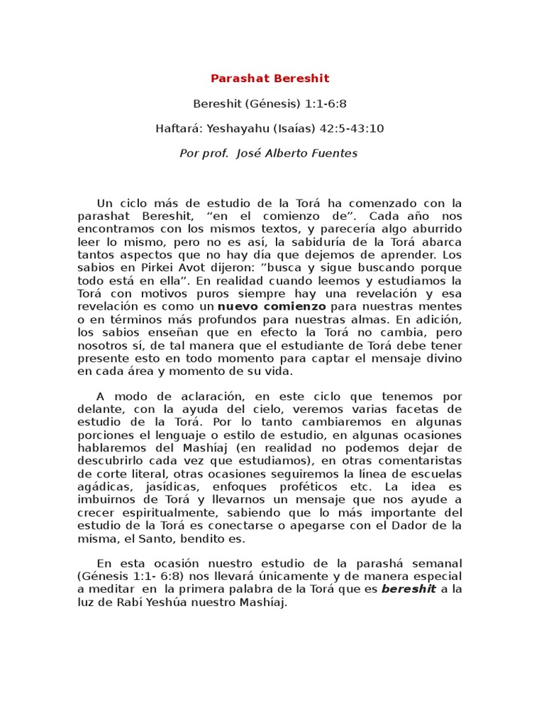 Parashat Bereshit | PDF | Libro del Génesis | Tora