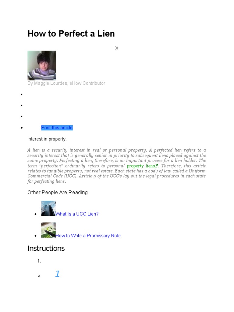 How To Perfect A Lien: Instructions | PDF | Security Interest | Uniform ...