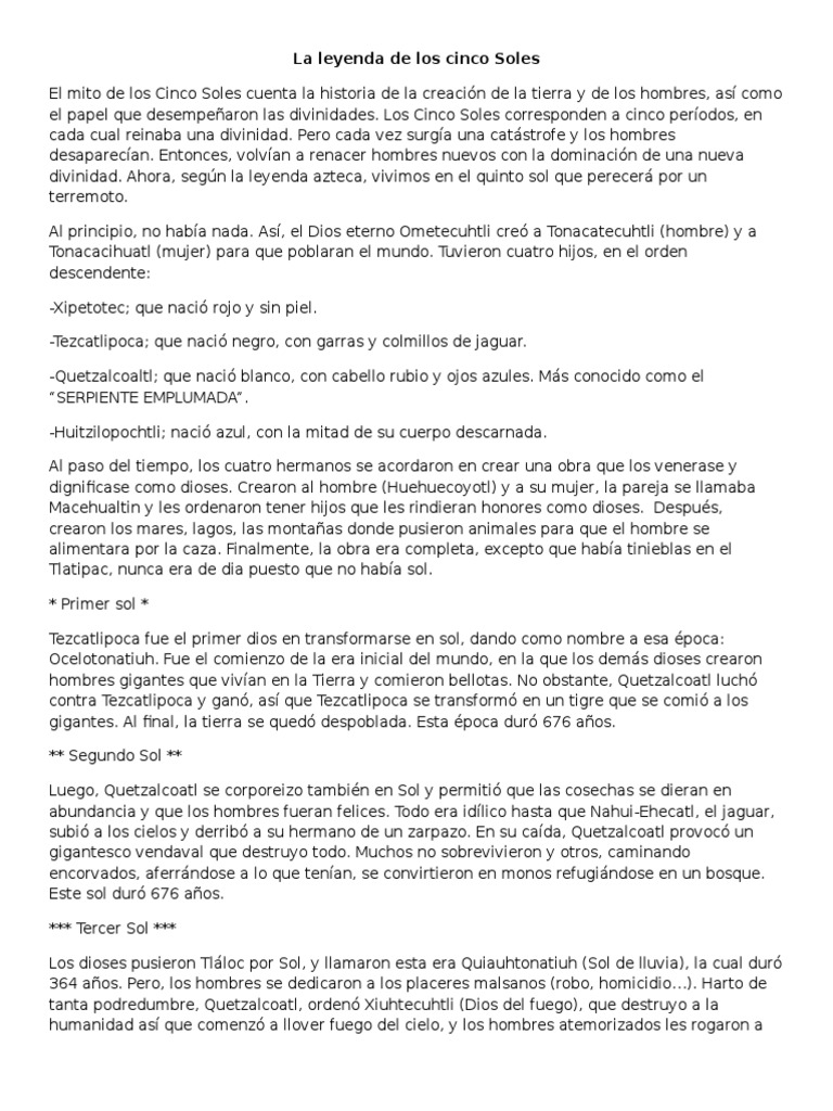 La Leyenda de Los Cinco Soles | PDF | Mitología | Religión y creencia
