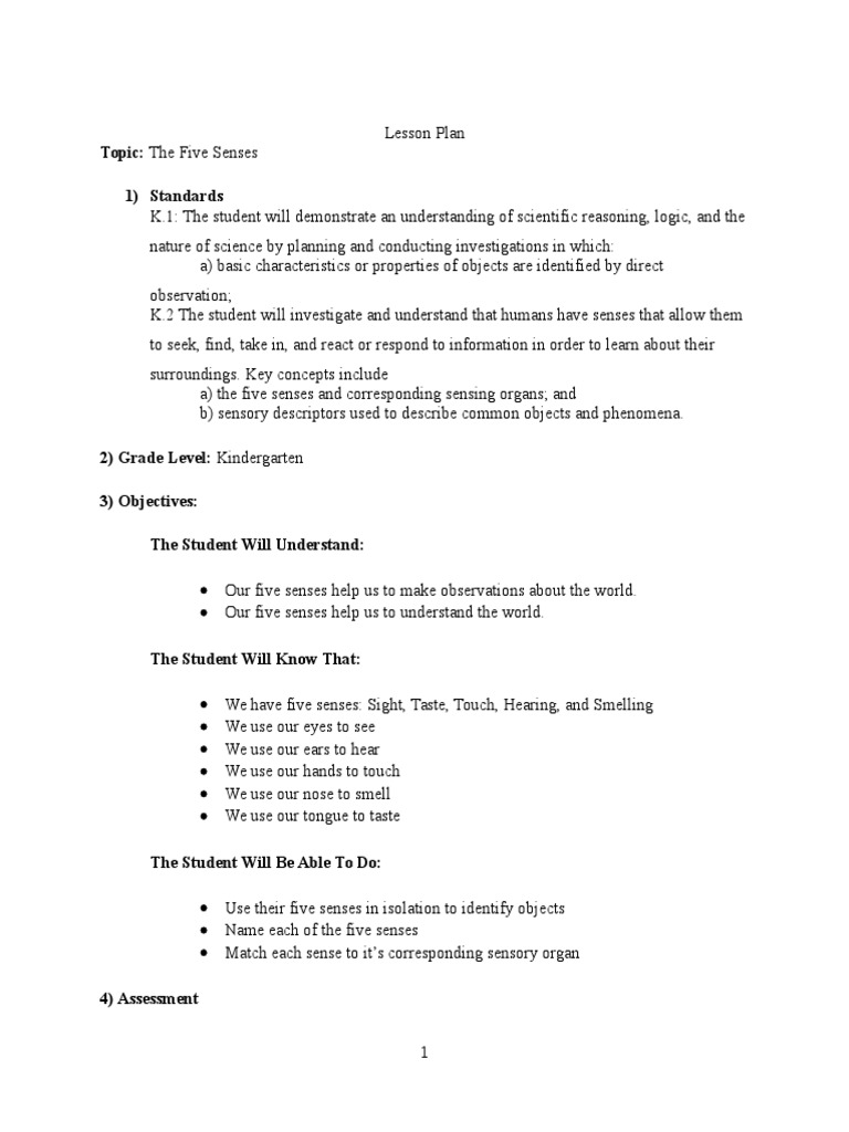 5 senses lesson plan | Senses | Perception