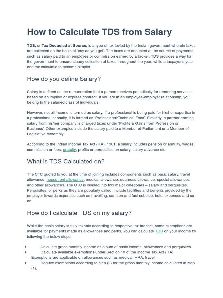 TDS Calculation Guide for Salaried | PDF | Employee Benefits | Salary