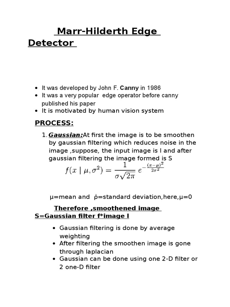 Marr-Hilderth Edge Detector: Process | PDF | Image Processing | Algorithms