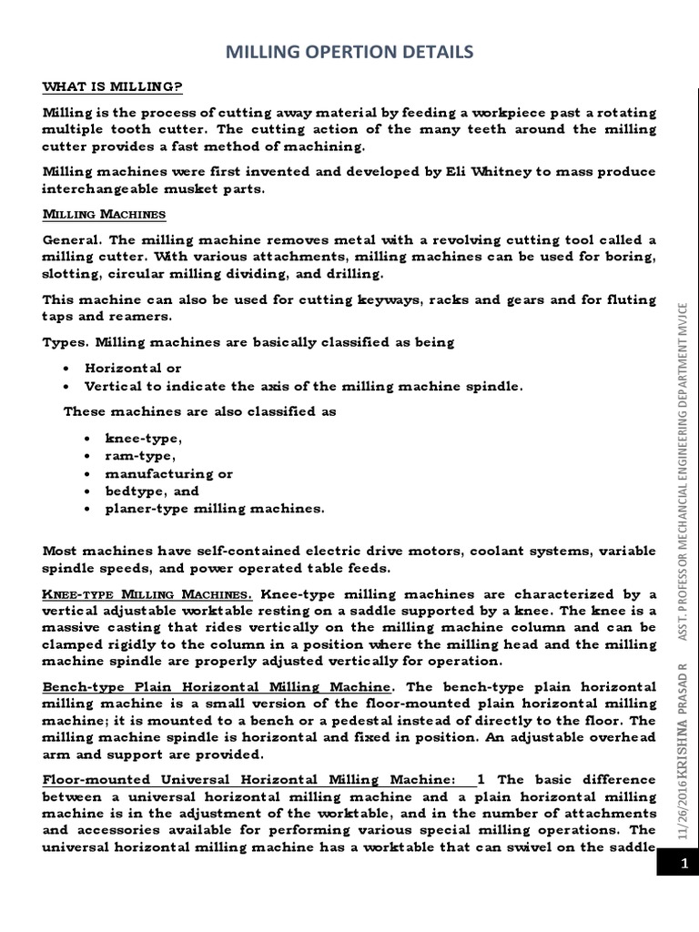Milling Machine Operations | PDF | Machining | Gear