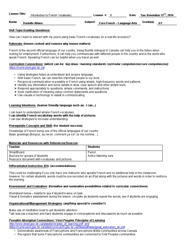 Introduction To French Vocabulary | PDF | Differentiated Instruction ...