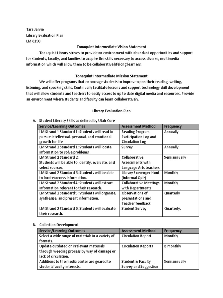 Jarvie Library Evaluation Plan LM 6190 | PDF | Educational Assessment ...