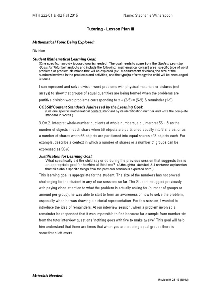 Lesson Plan III | PDF | Tutor | Lesson Plan