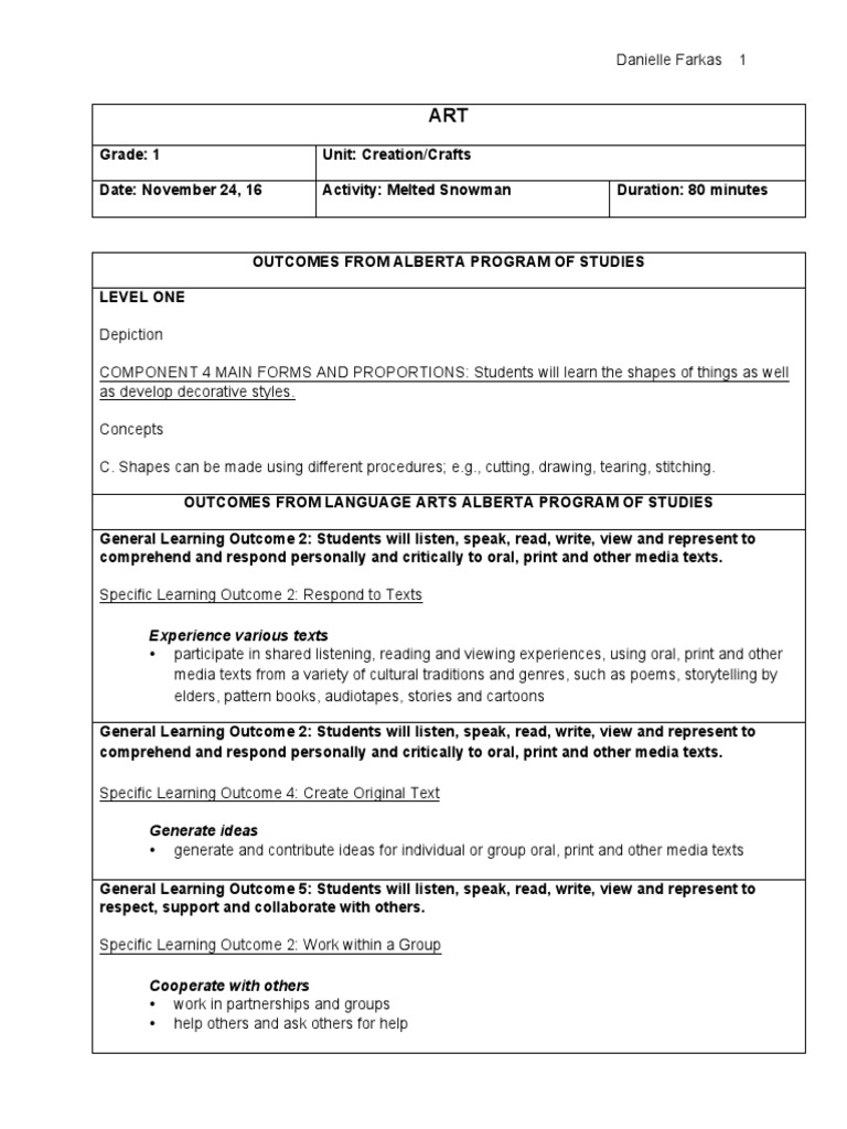 Lesson Plan - Art November 24 2016 Melted Snowman | PDF | Storytelling ...